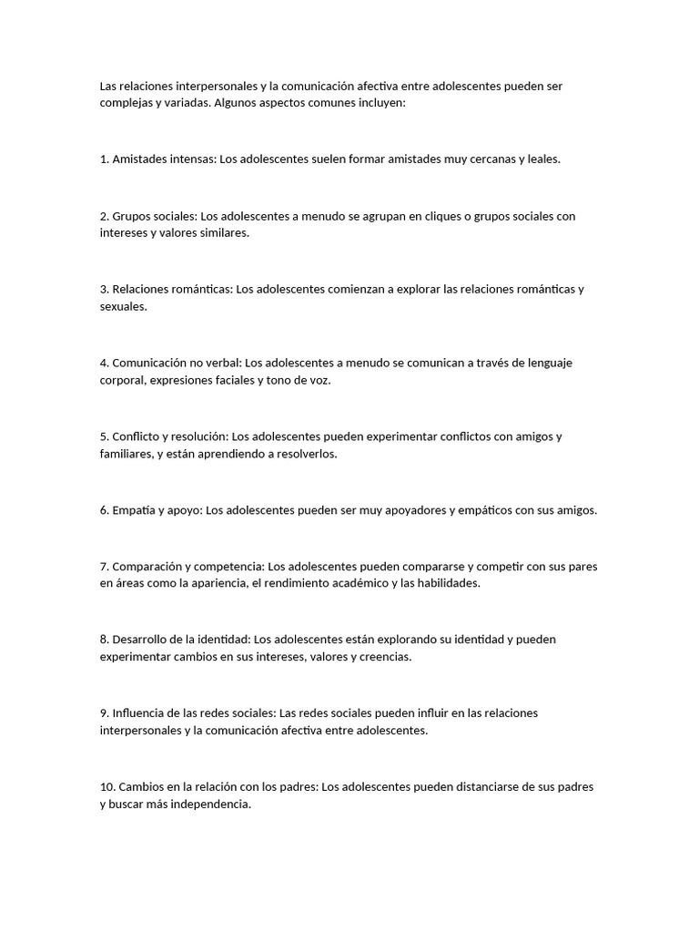 Las Relaciones Interpersonales y La Comunicación Afectiva Entre ...