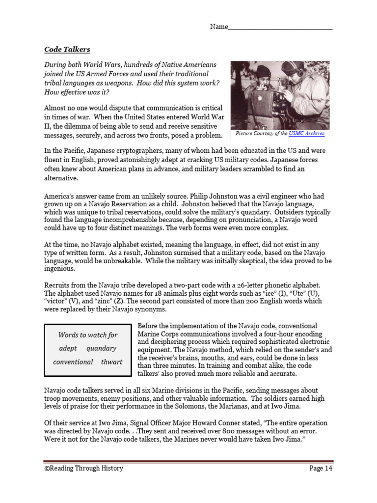 RTH Code Talkers | PDF