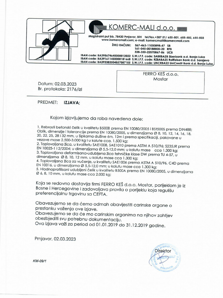 Izjava o Porijeklu Za Fi 5,5 | PDF