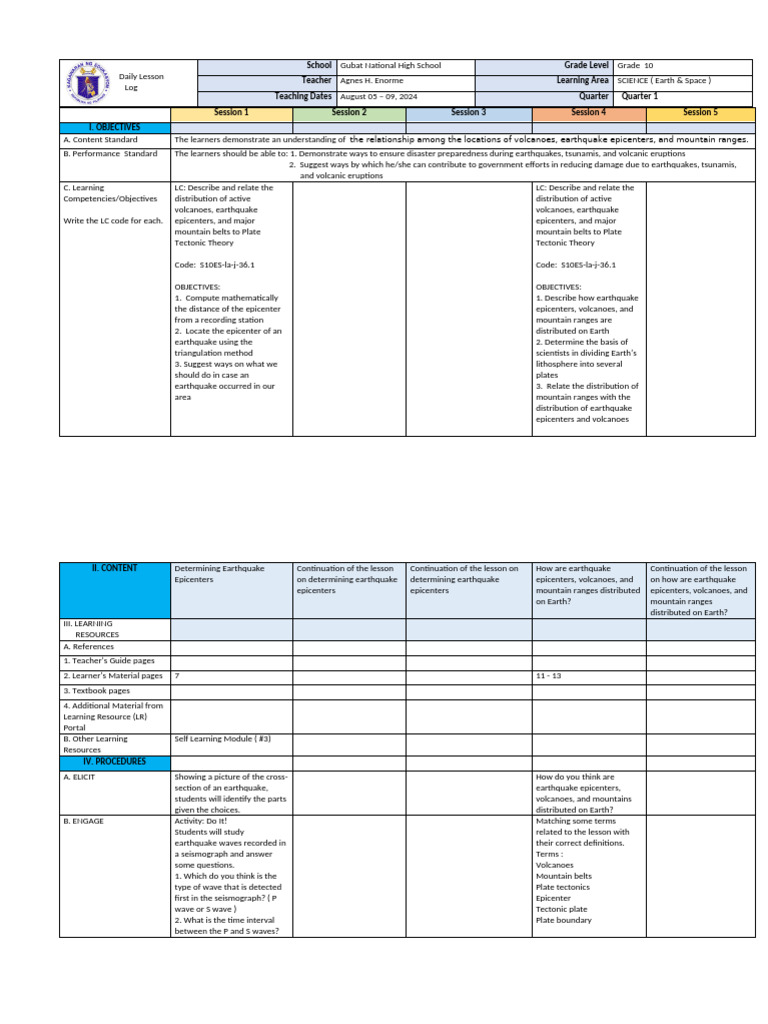 G10 LP week 2 2024 | PDF | Plate Tectonics | Earthquakes