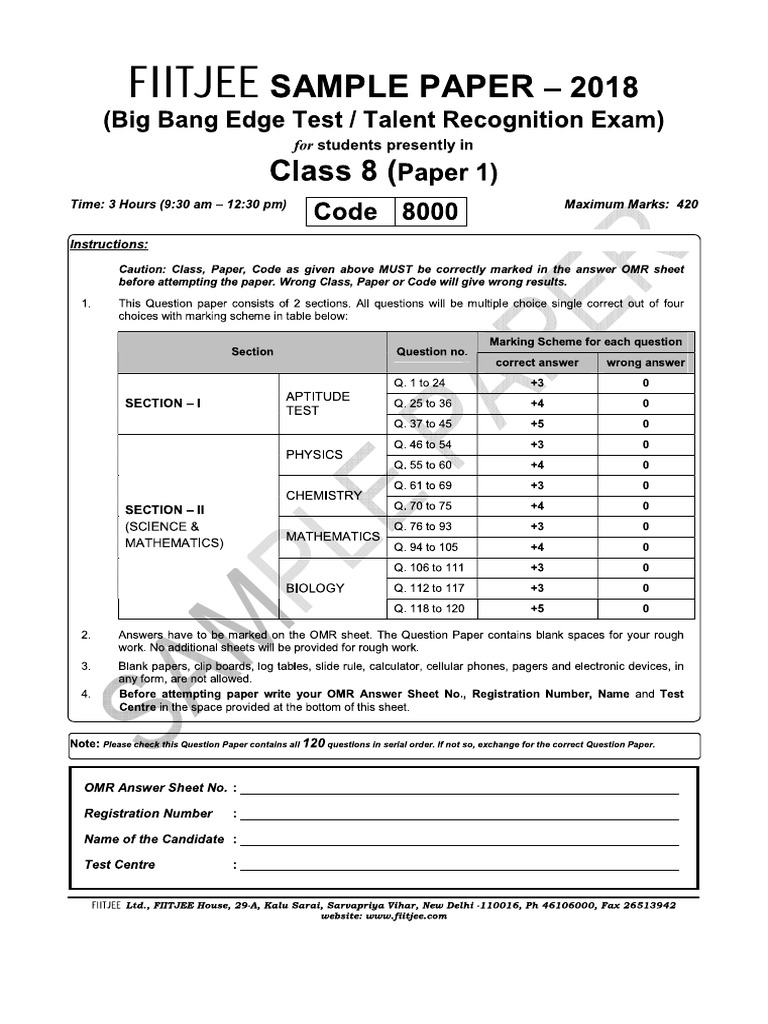 FTRE Sample Paper - 2018 | PDF