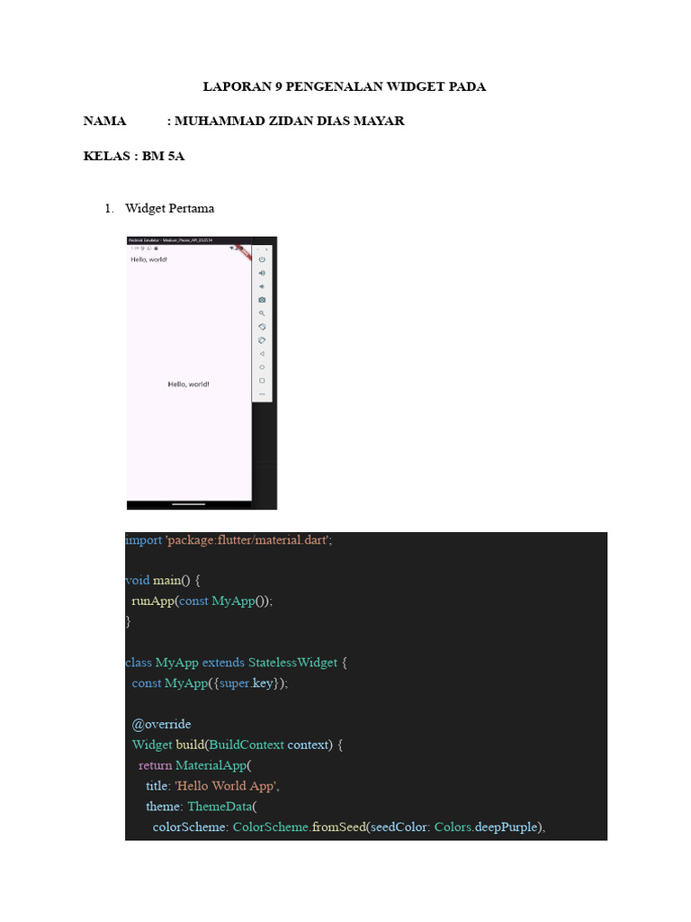 Laporan 9 Pengenalan Widget Pada | PDF | Computer Programming | Computer Libraries