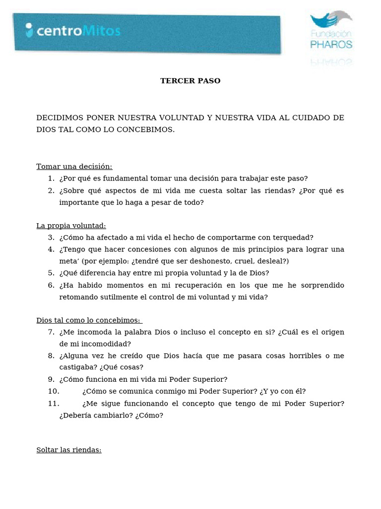 Tercer Paso Preguntas | PDF