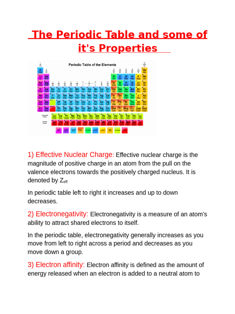 Periodic Table: Key Atomic Properties | PDF