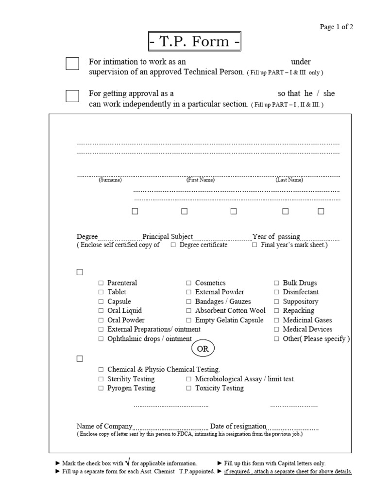 Tp Form for Technical Person Assitant Chemist | PDF | Pharmacology ...