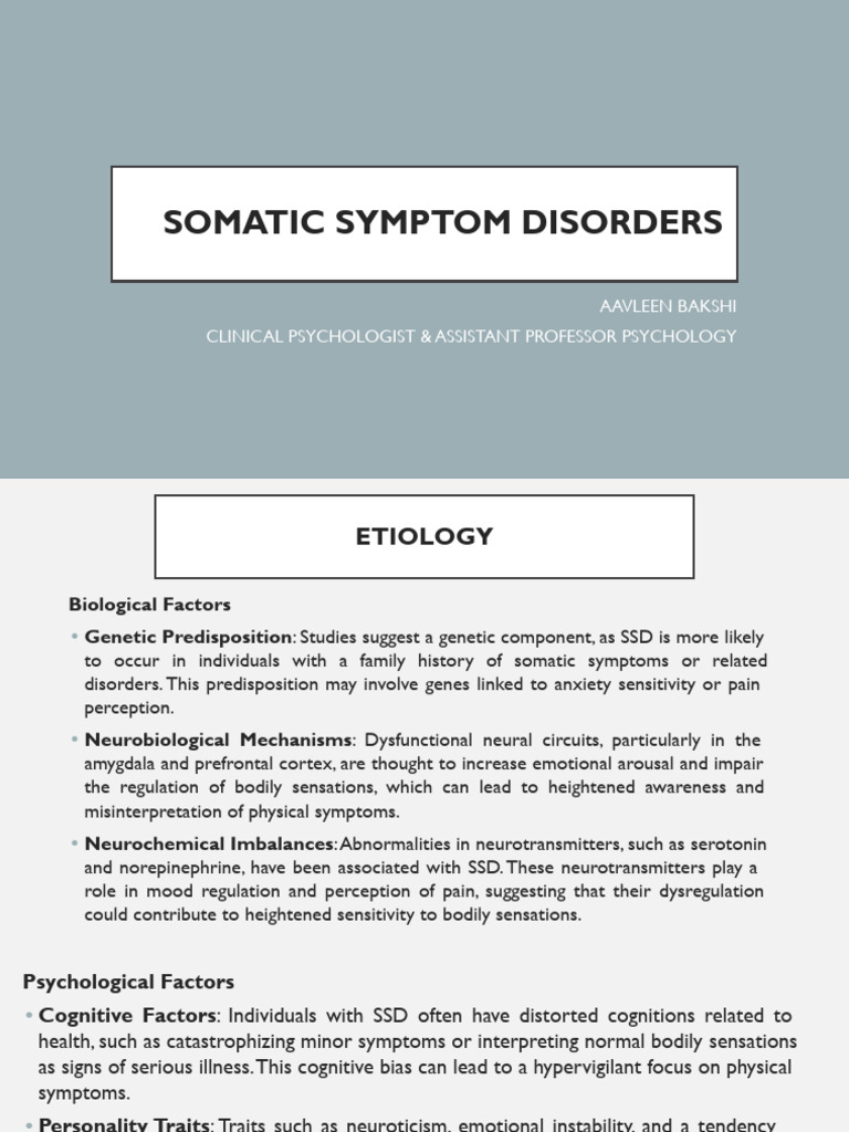 Somatic Symptoms Disorders | PDF | Anxiety | Psychological Trauma