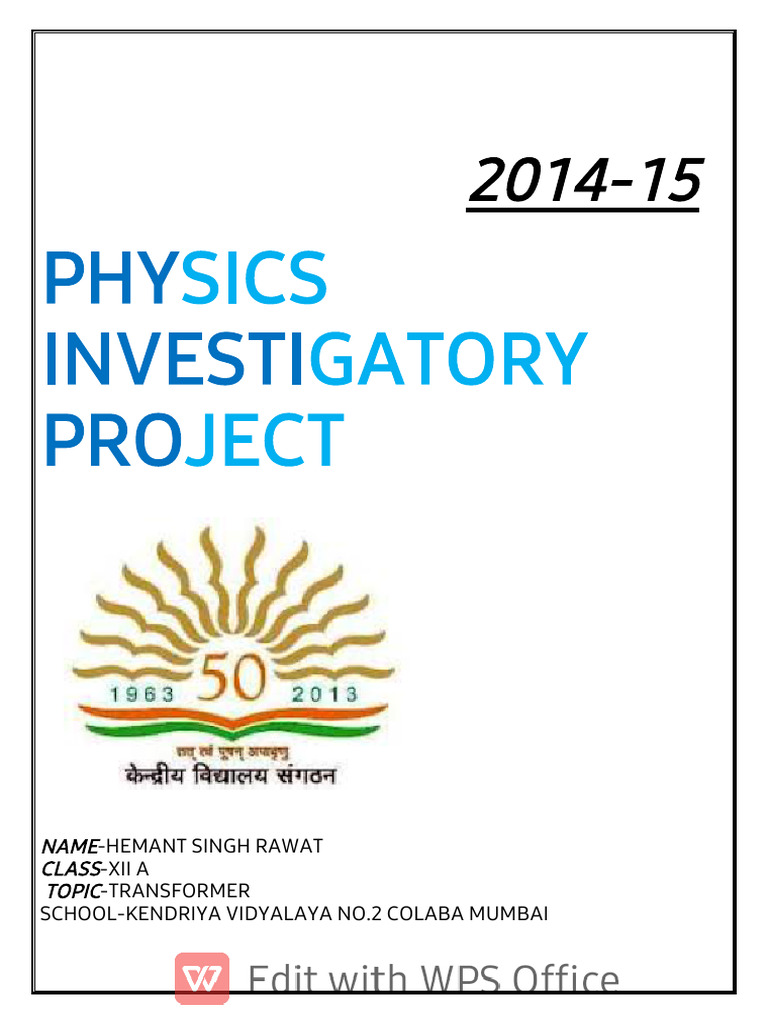 Xii Physics Investigatory Project Transformer Pdf Transformer Inductor