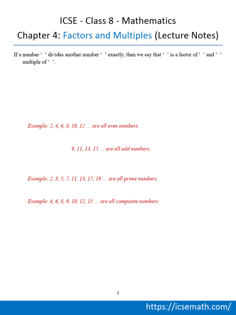 Factors and Multiples: Class 8 Notes | PDF | Factorization | Prime Number