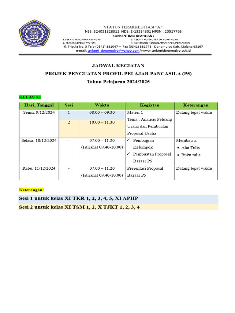 Jadwal P5 Kelas XI | PDF