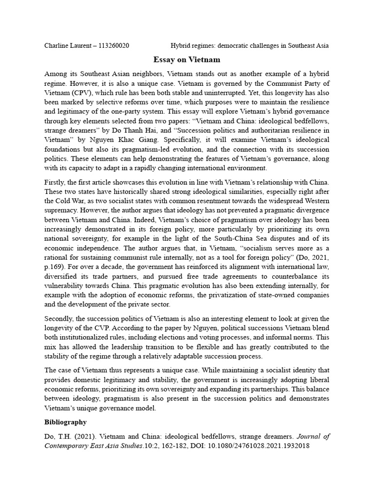 Essay W14 - Vietnam | PDF | Vietnam | Socialism