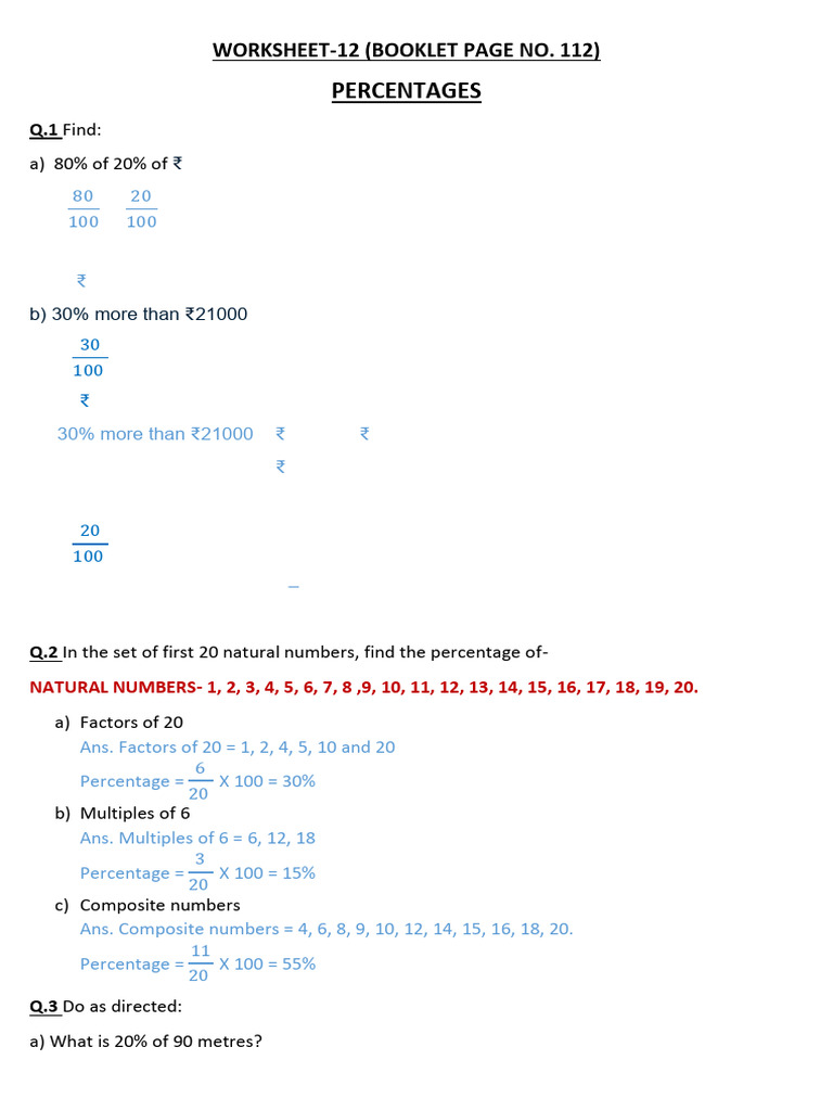 Worksheet 12 Percentage 1 | PDF