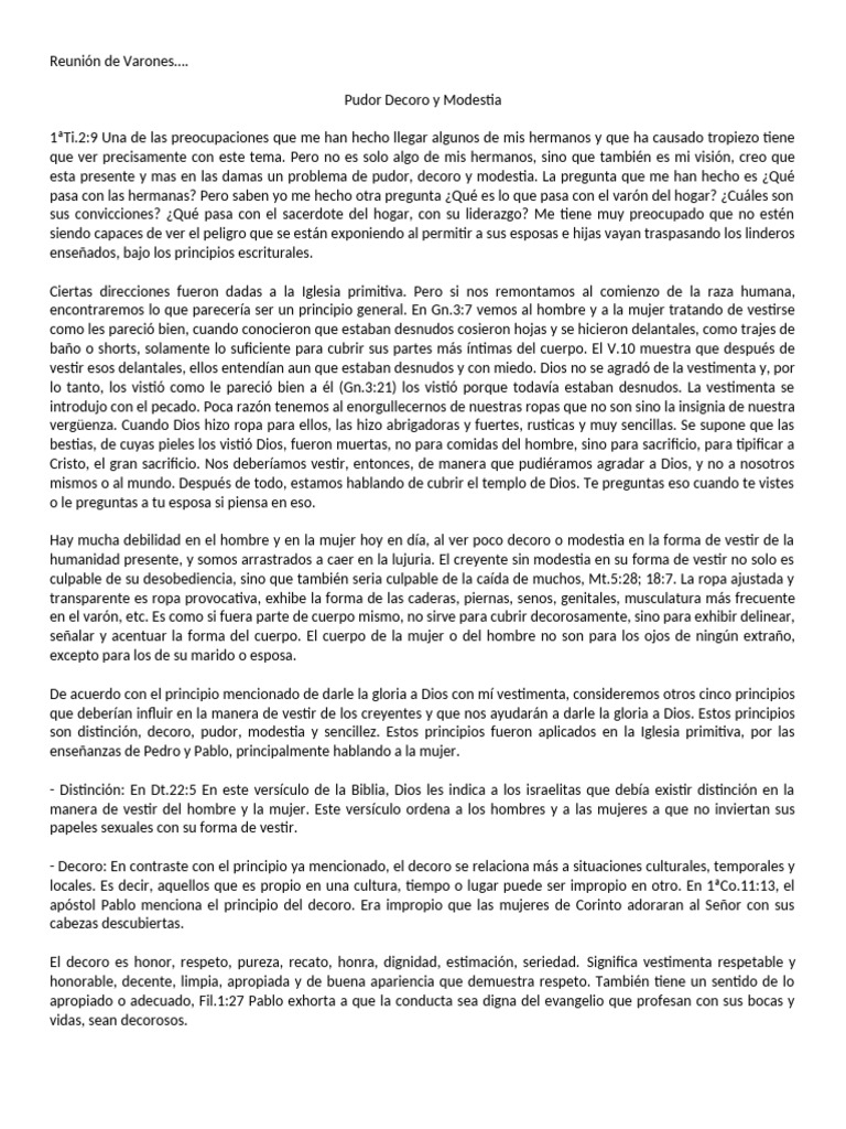 Pudor, Decoro, y Modestia | PDF | Ropa | Cristo (título)