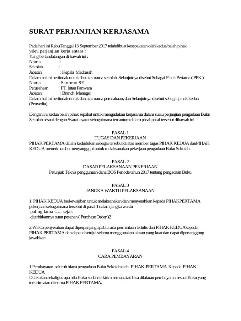 Surat Perjanjian Kerjasama | PDF