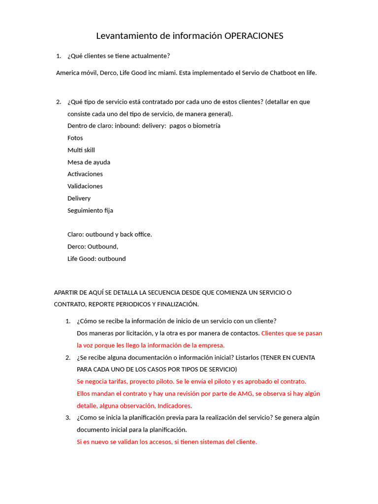 Levantamiento de Informacion. Operaciones | PDF | Informática