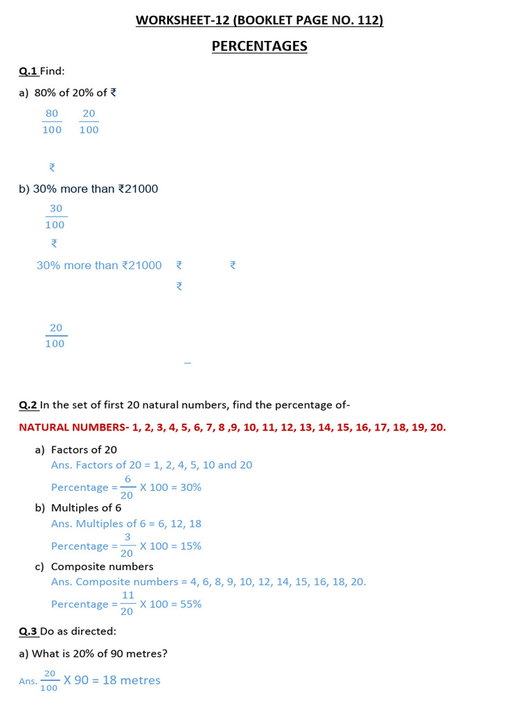 Worksheet-12 Percentage | PDF