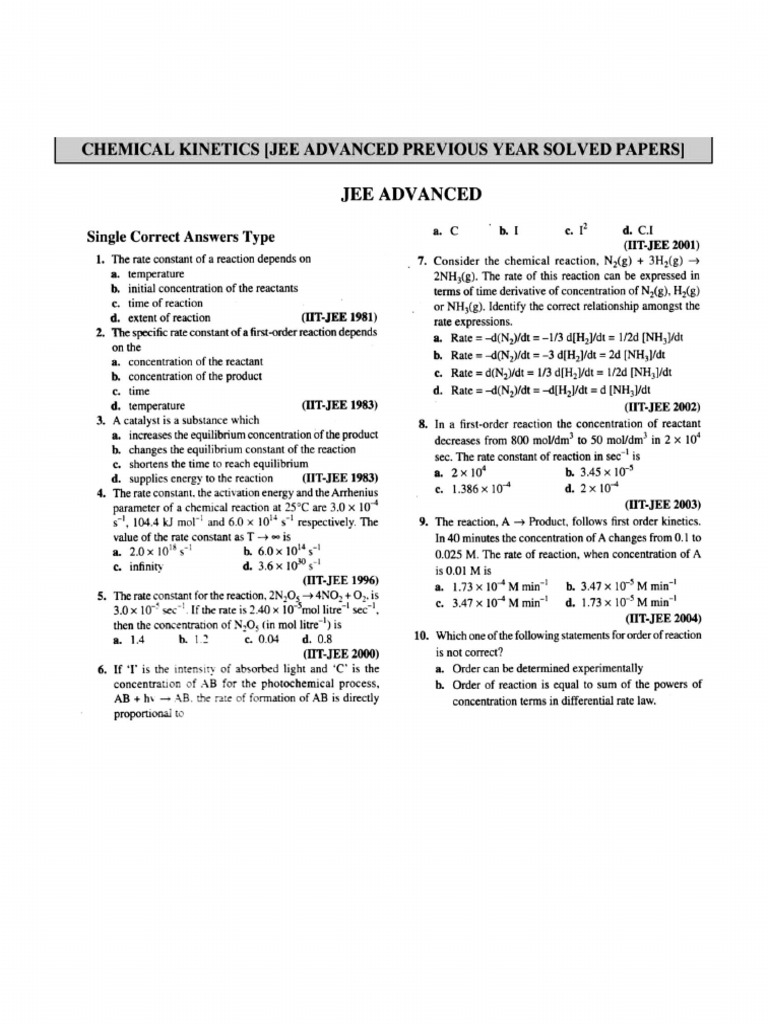 advance pyq chemical kinetics | PDF advance pyq chemical kinetics | PDF