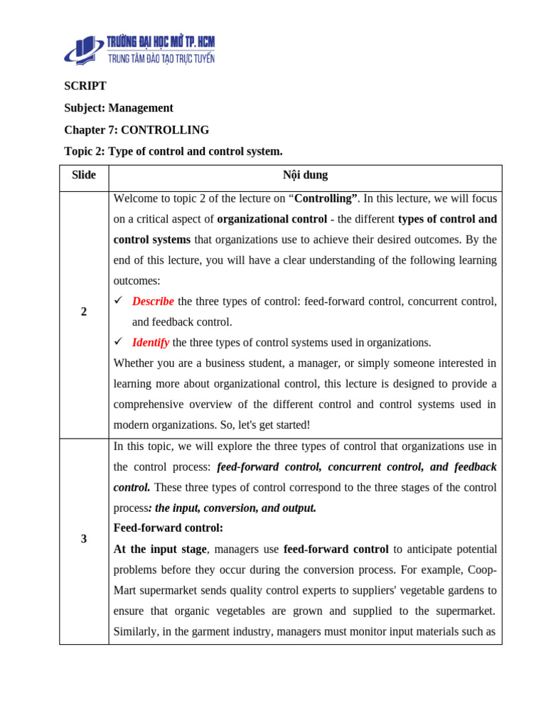 QTHTA - C7 - CD7.2 - Type of Control and Control System | PDF | Control ...