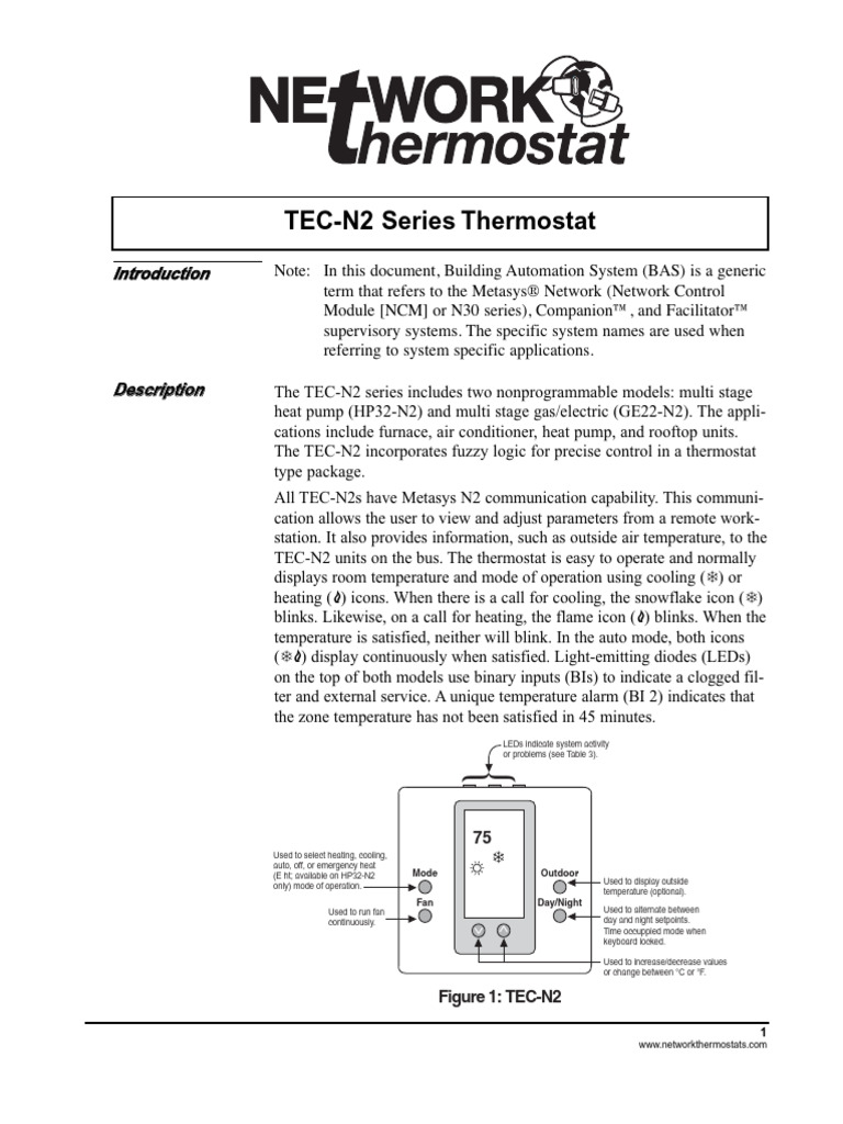 10-3 n2 Protocol Thermostat Install Guide (Johnson Controls) Tec1101-1 ...