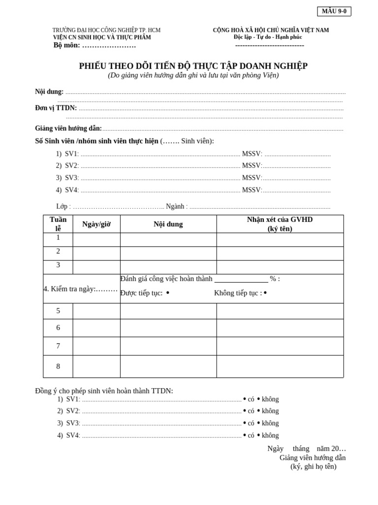 05a Phieu Theo Doi Tien Do TTDN | PDF