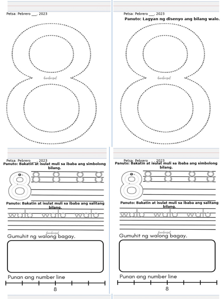 Panuto: Lagyan NG Disenyo Ang Bilang Walo.: Petsa: Pebrero - , 2023 ...