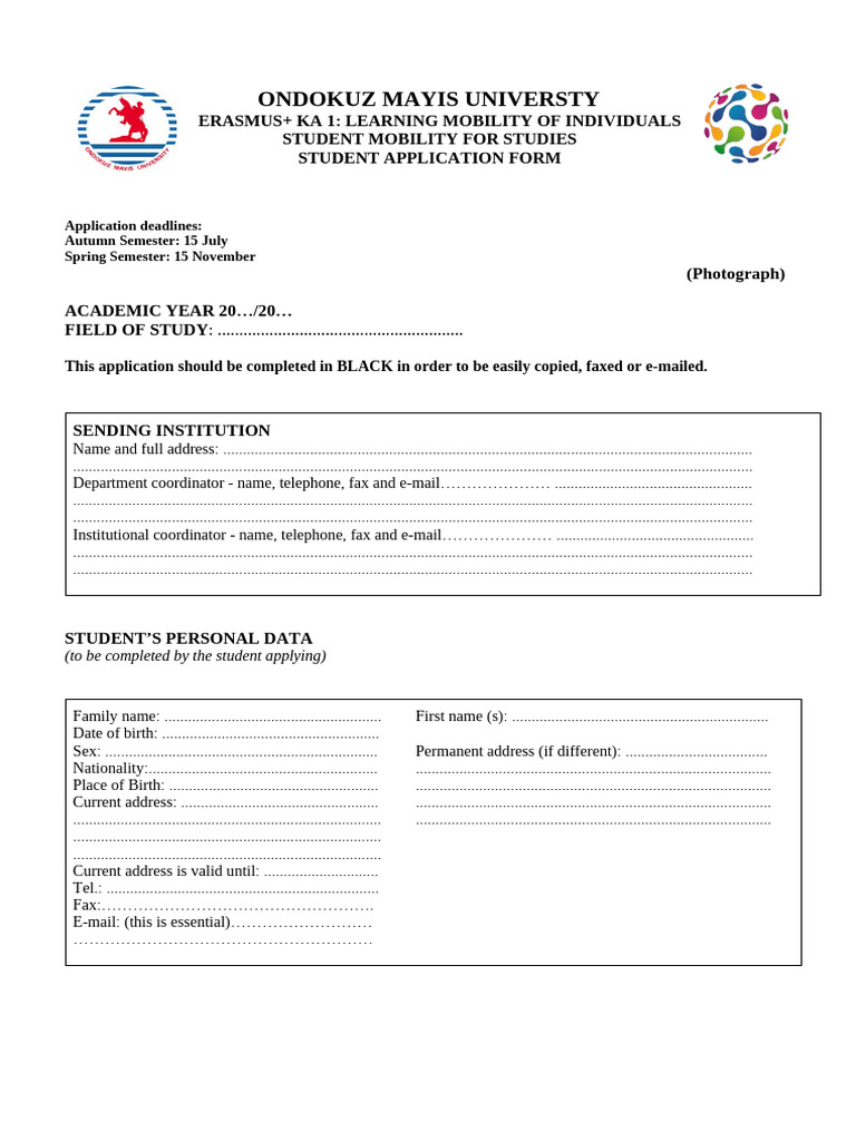 ERASMUS Student Application Form 2022 4 | PDF