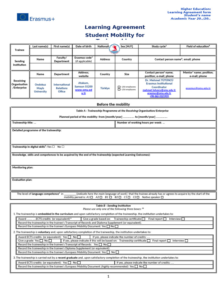 Learning Agreement For Traineeships - OMU - 3 | PDF | Information
