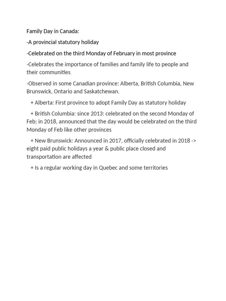 Family Day in Canada | PDF