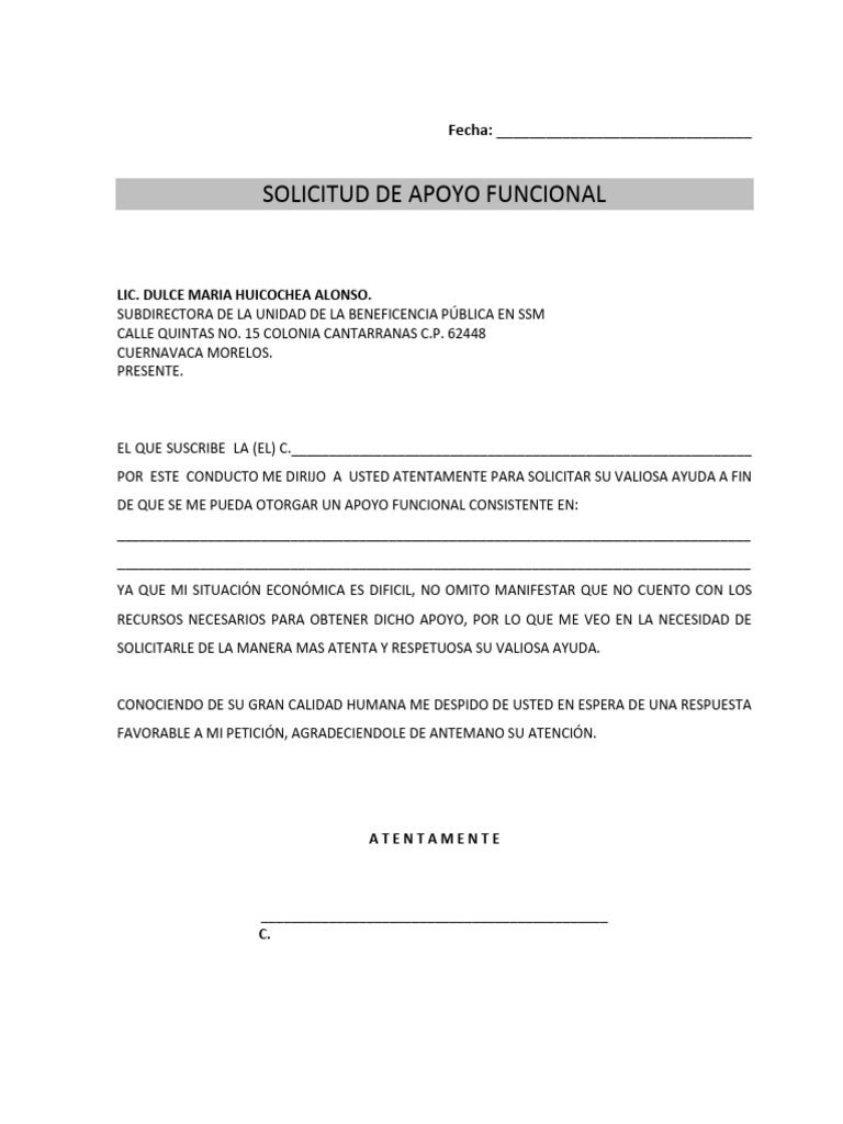 Solicitud de Apoyo Funcional SSM | PDF