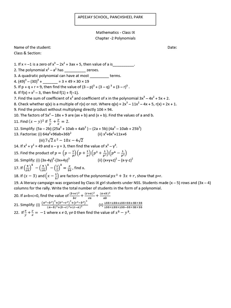 9_Ch-2_Polynomials | PDF | Factorization | Abstract Algebra