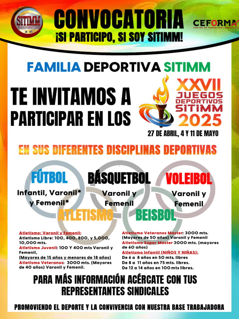 CONVOCATORIA XXVII JUEGOS DEPORTIVOS DEL SITIMM 2025 | PDF