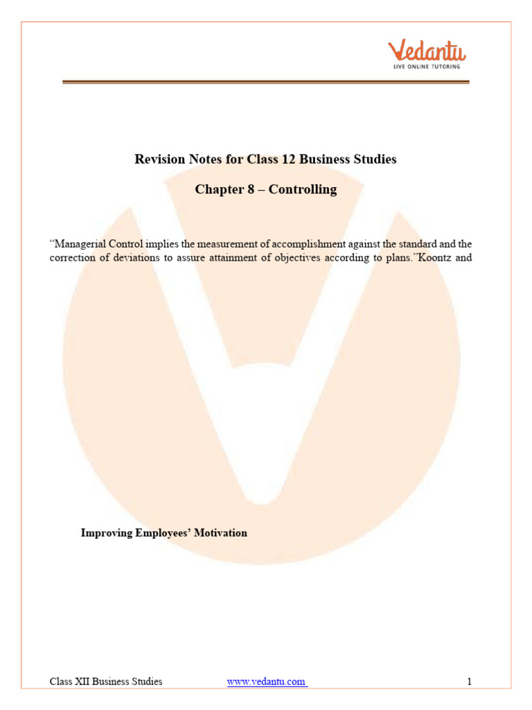 Business Studies Chapter 8 Controlling Notes Class 12 FREE PDF Download ...