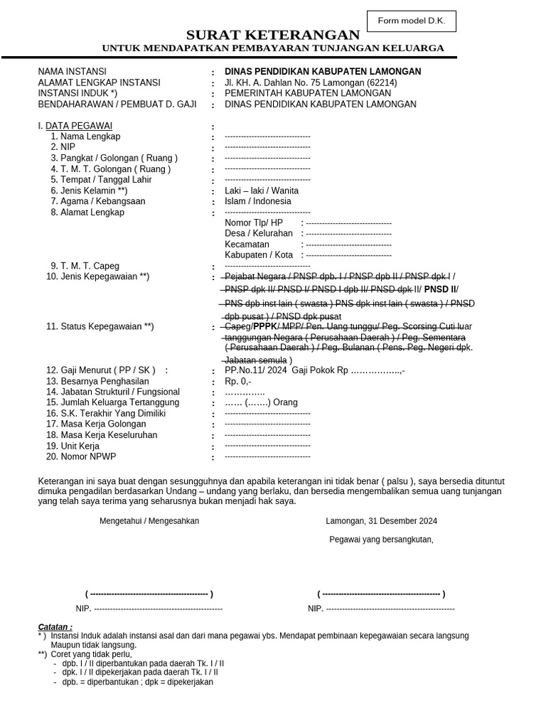 Contoh Format Baru DK 2024 PPPK Rev. I | PDF