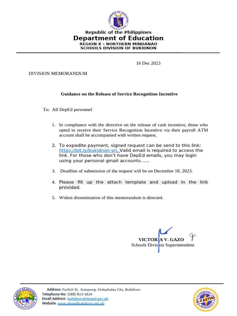 Memo SRIatm Final Memo | PDF