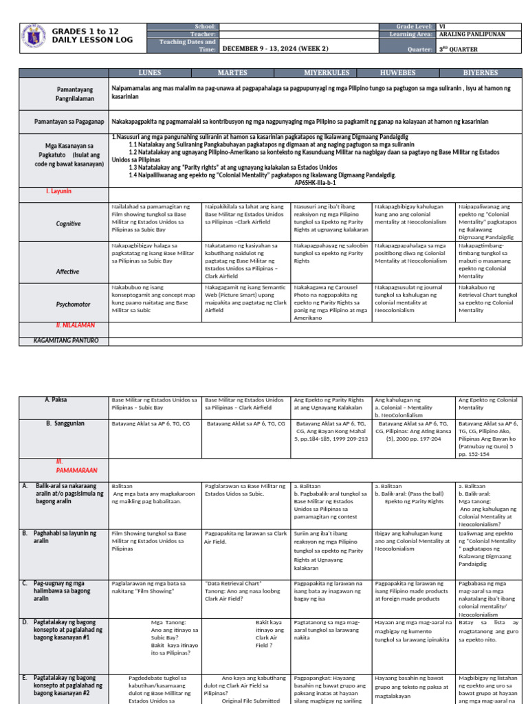 DLL_ARALING PANLIPUNAN 6_Q3_W2 | PDF