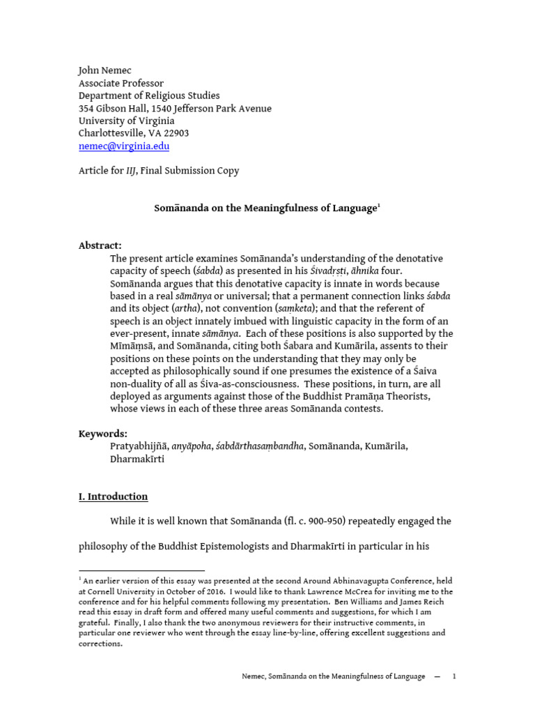 Nemec_Somananda_on_the_Meaningfulness_of language | PDF | Eastern ...