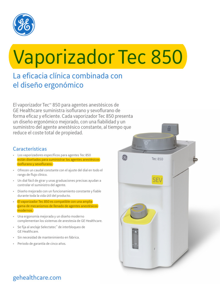 Tec 850 Vaporizer - FICHA TECNICA | PDF | Factores humanos y ergonomía | Carburador