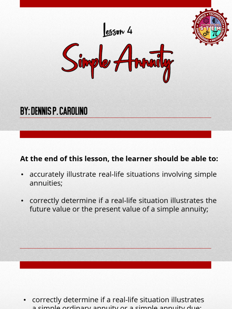 General Mathematics SHS Q2 Lesson 4 - Simple Annuity (1) | PDF | Present Value | Interest