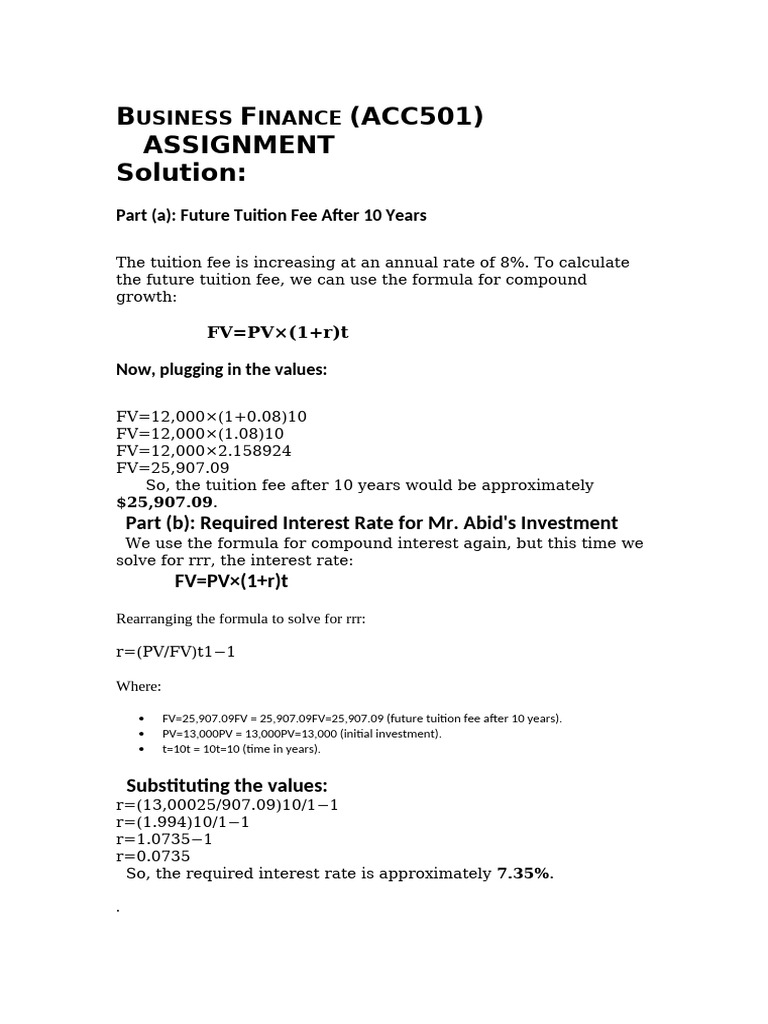 Acc501 Assignment Solution | PDF