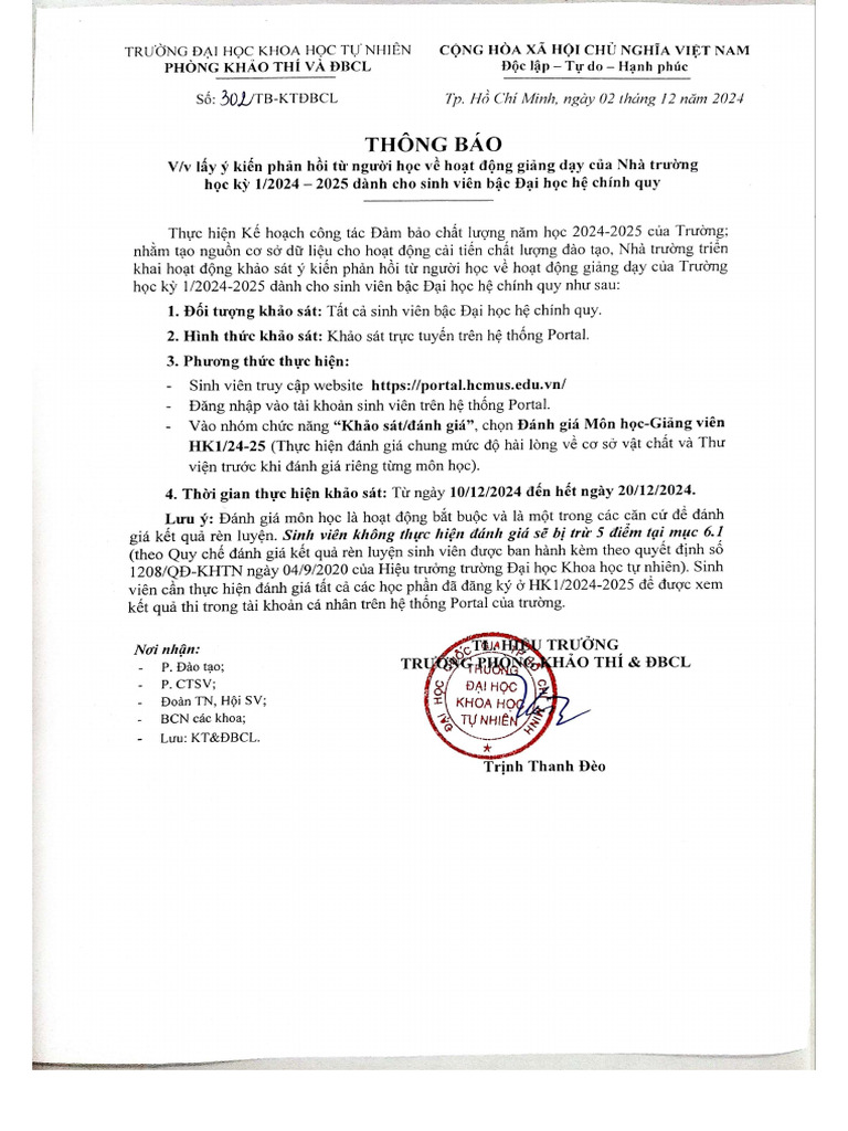 TB SV chính quy đánh giá môn học-GV HKI.24-25 | PDF