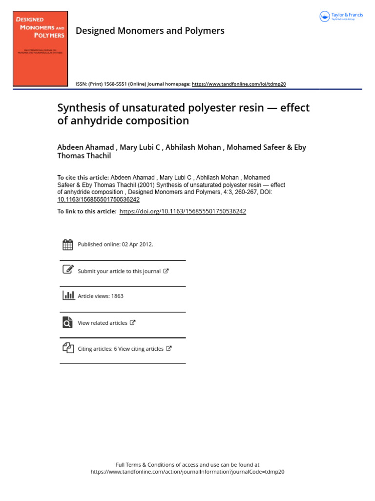 Synthesis_of_Unsaturated_Polyester_Resin | PDF | Polyester | Materials