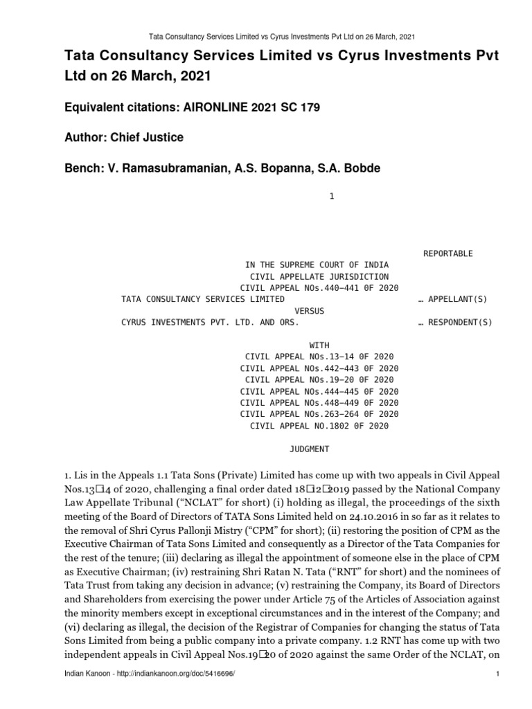 Tata Consultancy Services Limited Vs Cyrus Investments PVT LTD On 26 March 2021 | PDF | Appeal ...