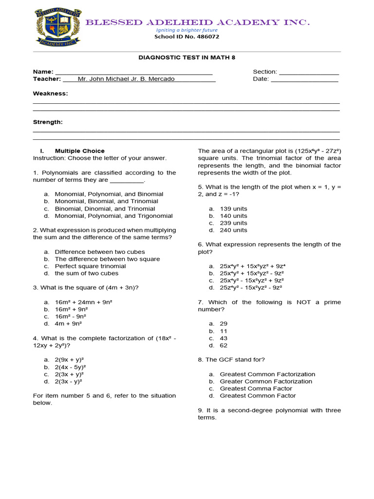 DT MATH 8 | PDF | Factorization | Mathematics