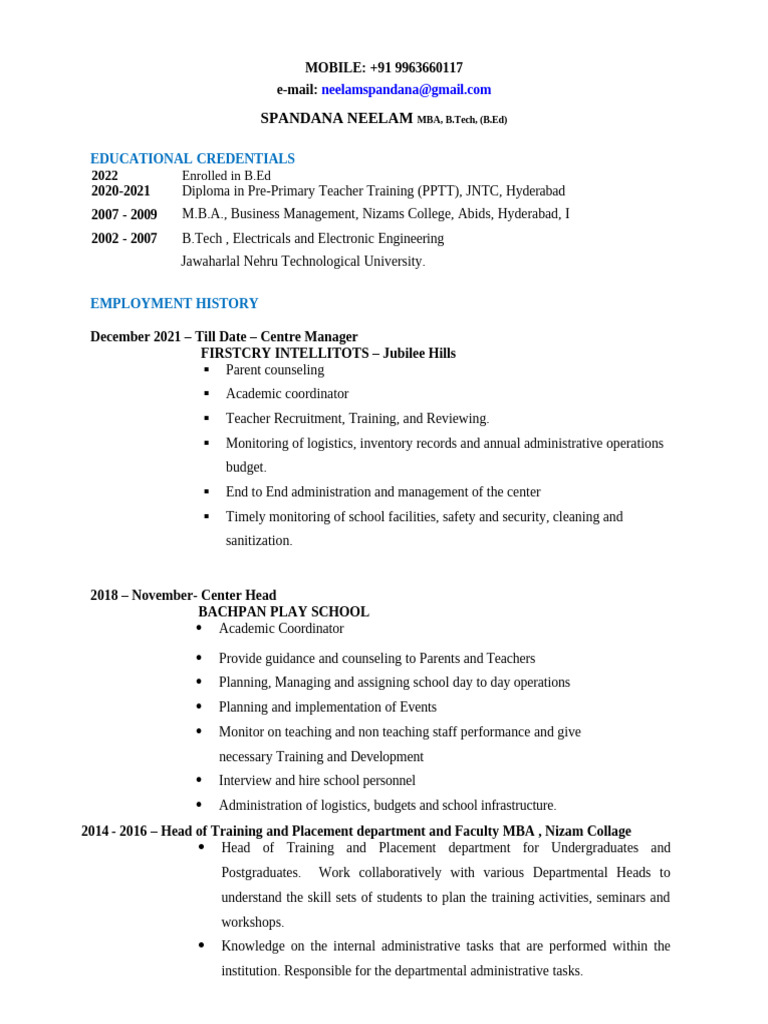 N. Spandana - Administration Head | PDF