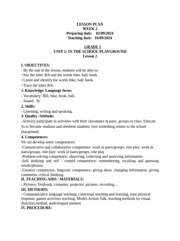 Lesson Plan (Week 2) | PDF | Vocabulary | Question