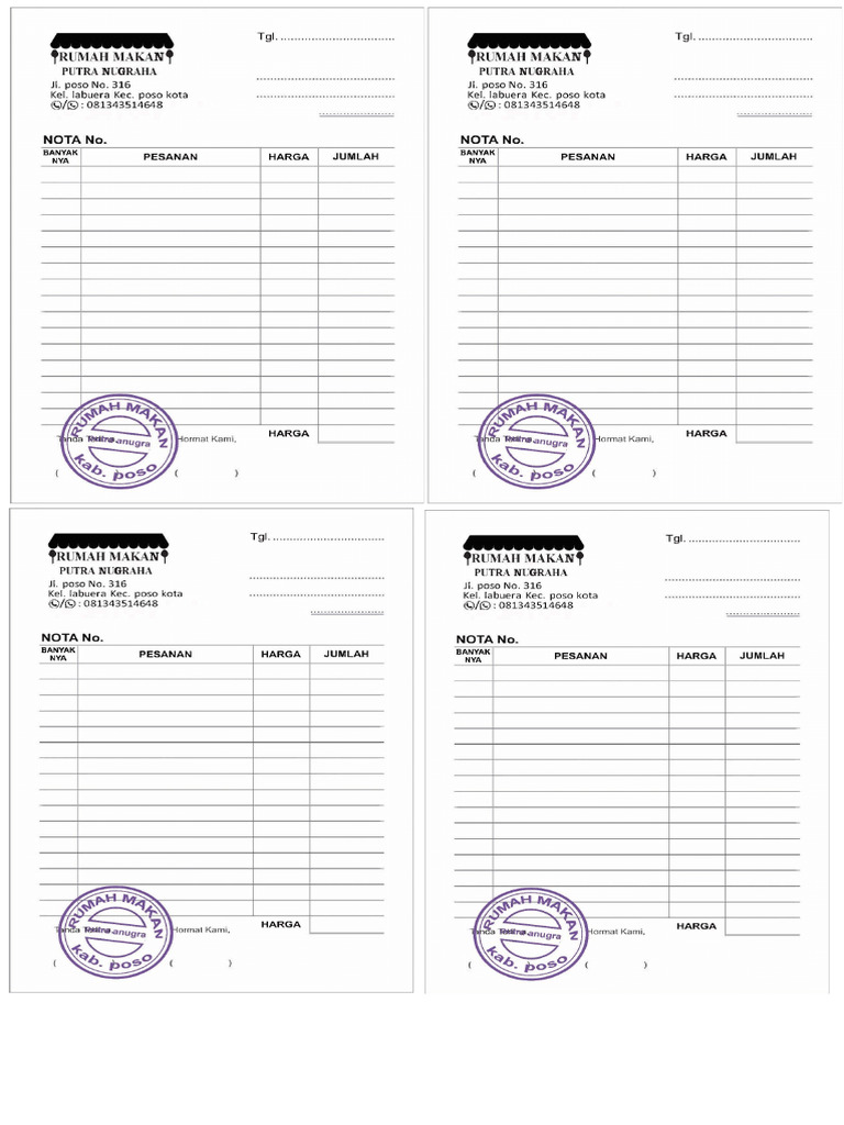 Nota Makan Poso 1 | PDF
