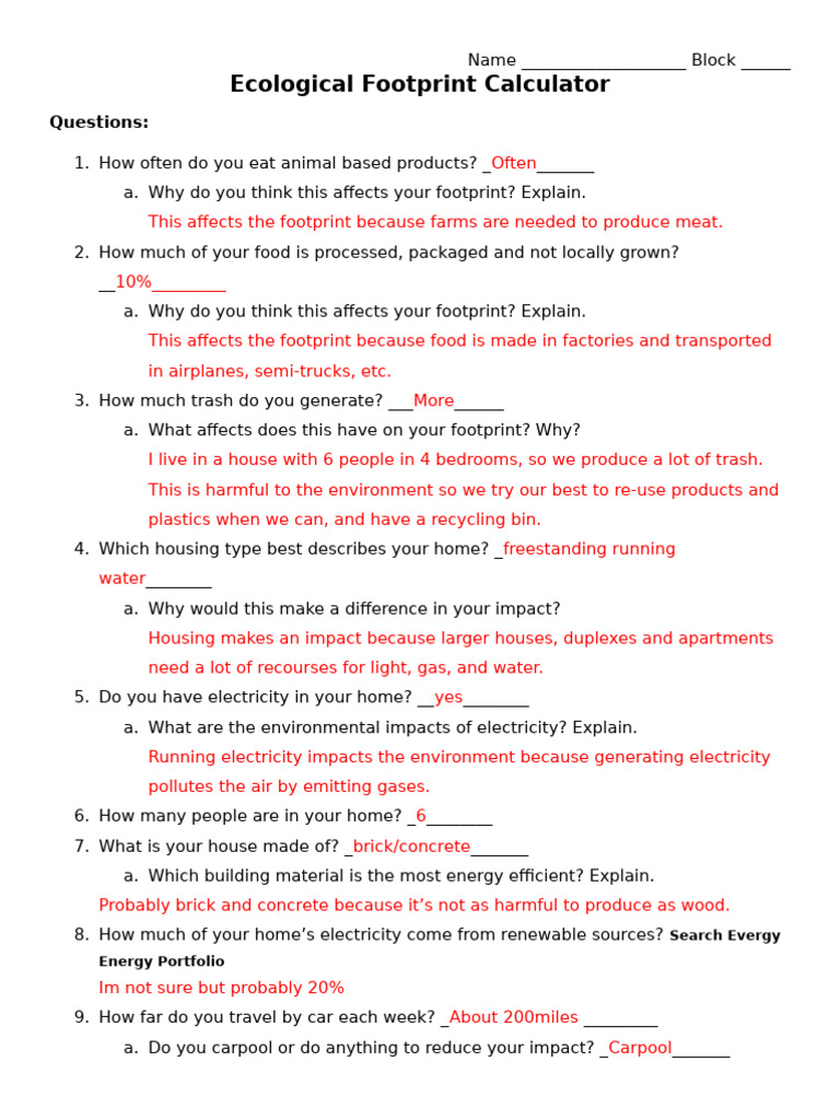 Ecological Footprint Calculator | PDF | Waste | Environment