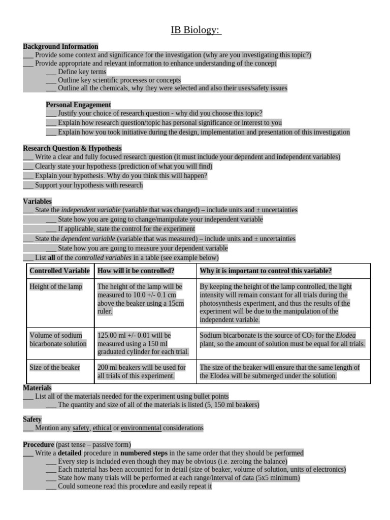 IB Biology Investigation Guide | PDF | Accuracy And Precision | Experiment