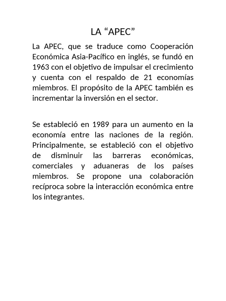 APEC: Cooperación Económica Asia-Pacífico | PDF