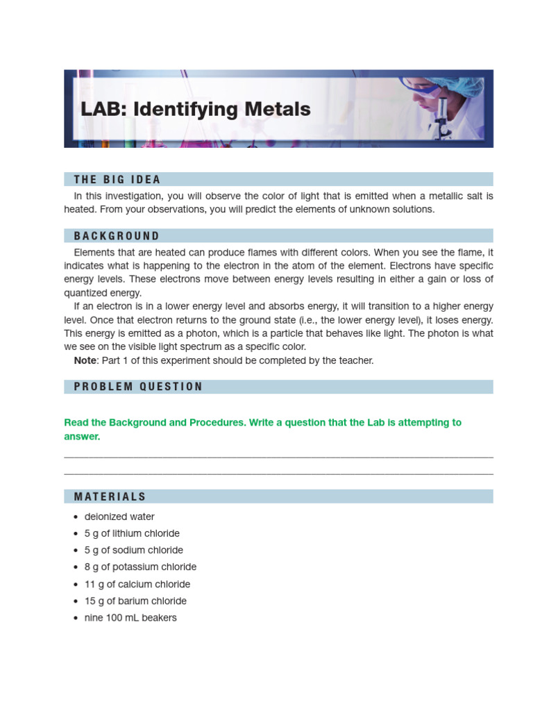CHEM Lab Identifying Metals | PDF | Sodium | Energy Level