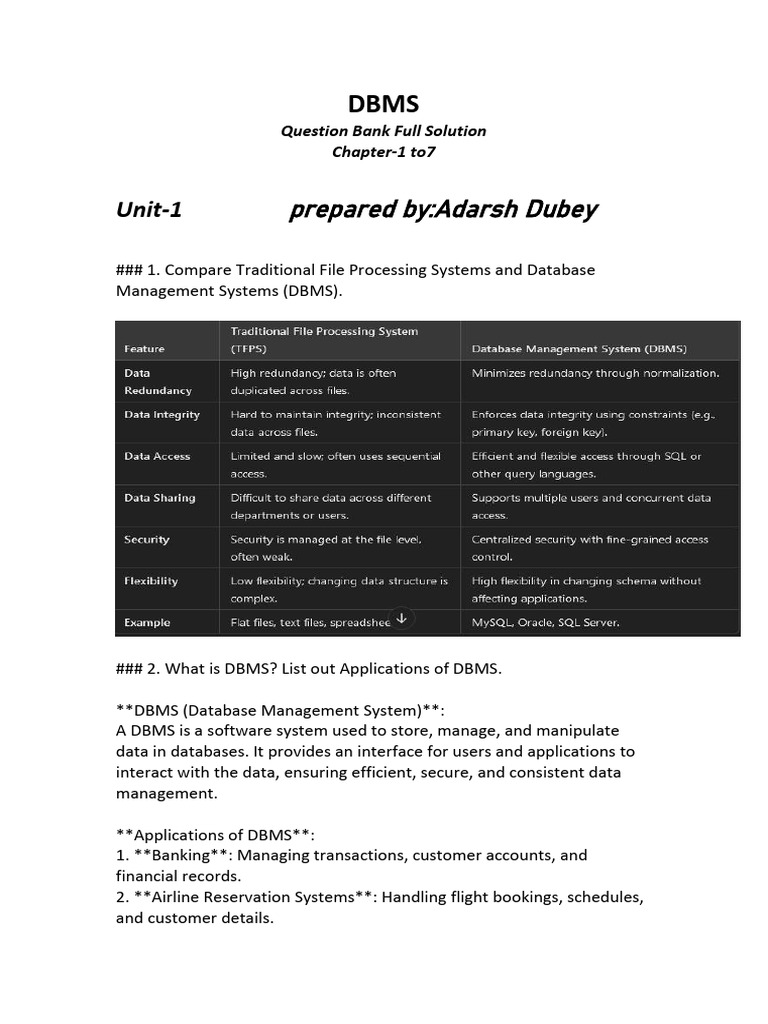 Dbms Question Bank Full Solution | PDF | Relational Model | Database Index